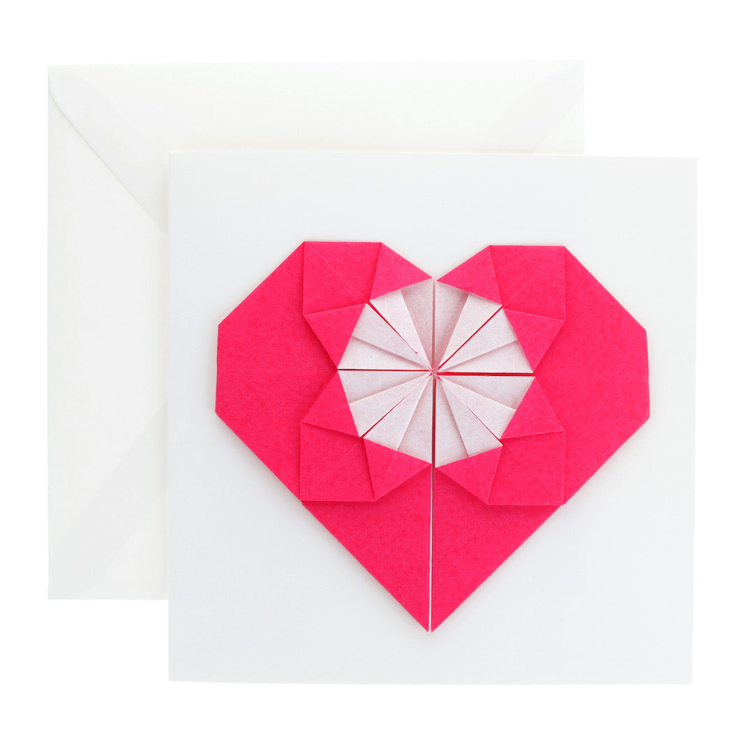 Grande Carte Double Carrée - Coeur en Origami - Uni - Rose Fuchsia - U ...
